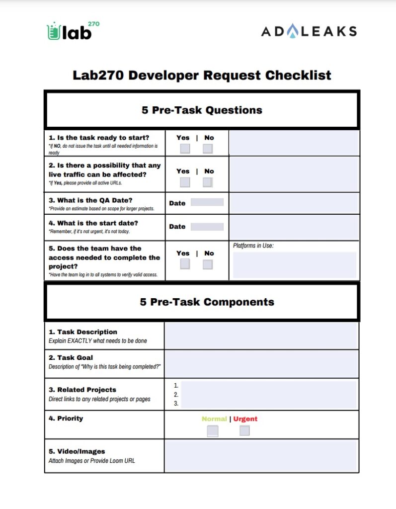 The Ultimate Developer Request Checklist for Effective Tasks | AdLeaks